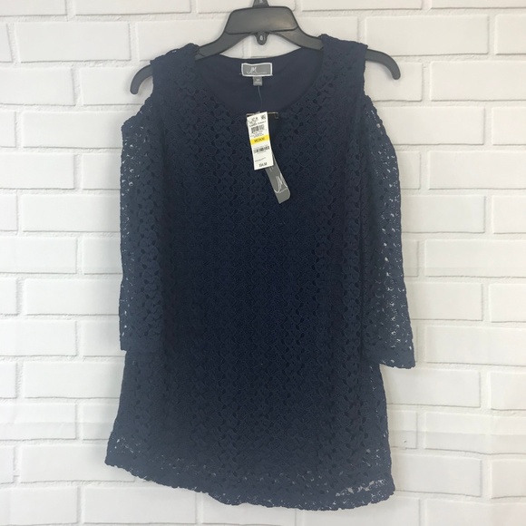 JM Collection | Tops | Jm Collection Womens Blouse Blue Lace Floral Top ...